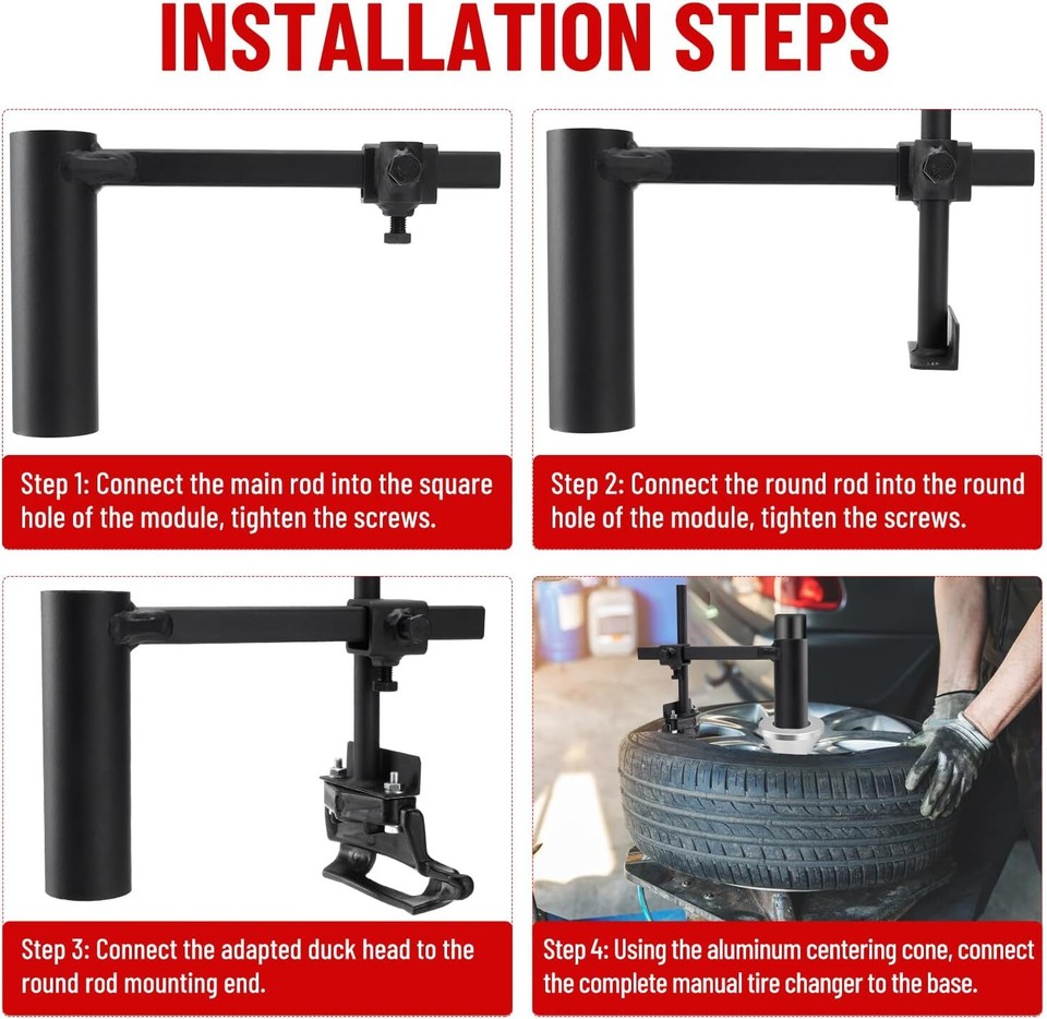 Manual Tire Changer Kit with Tire Changer Duck Head & Cone, for Most ...