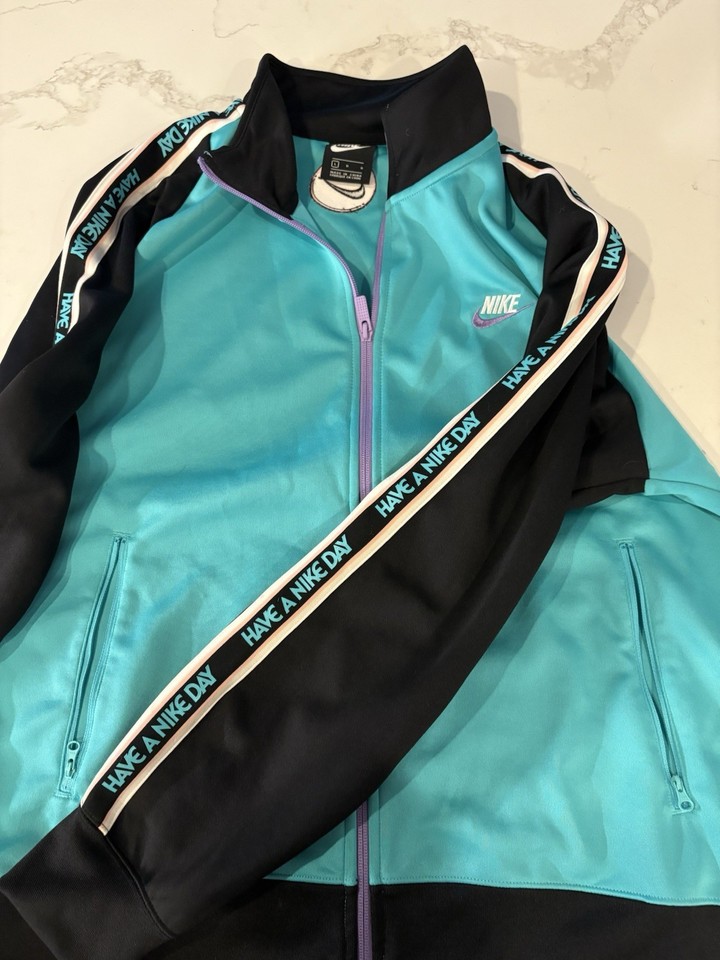Nike Sportswear “Have a Nike Day” Track Jacket Teal/Black Smiley Face ...