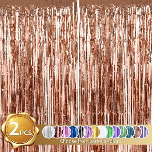 2 Pcs Rose Gold Door Streamers Tinsel Curtain Party Backdrop Fringe ...