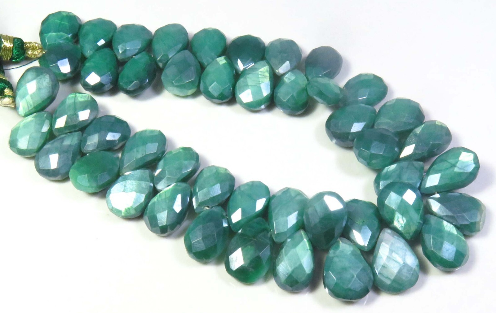 Natural Green Mystic Moonstone Gems Faceted Pear Beads 11-13.5m 8 ...