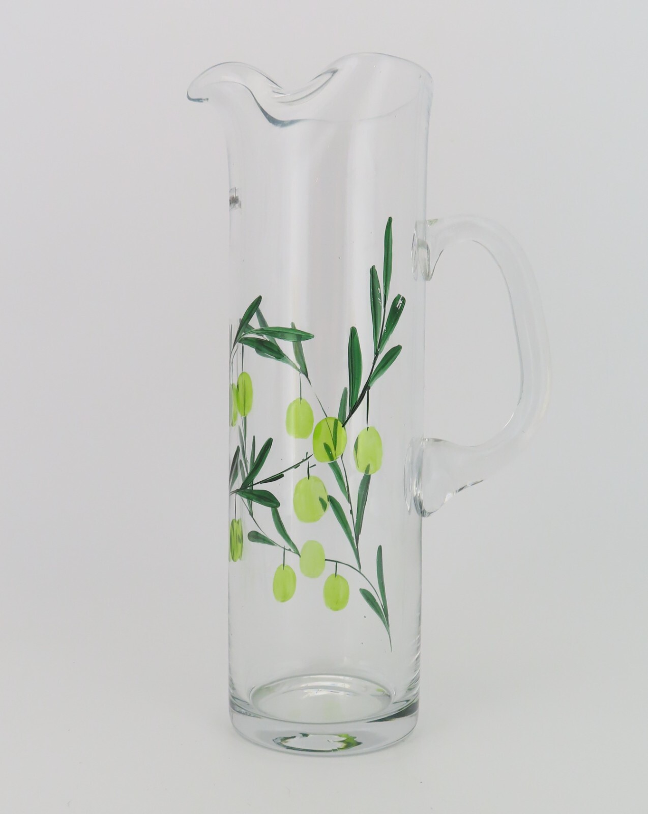Clear Glass Pitcher Decanter with Olives Branches Colored Etched Design ...