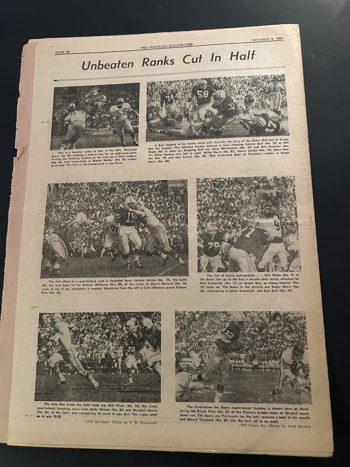 1962 Pro Football GREEN BAY Packers DETROIT Lions AFL NFL John UNITAS ...