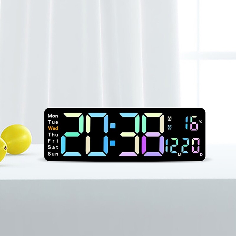 Digital LED Alarm Clock RGB Large LED Display Wall Clock Humidity ...