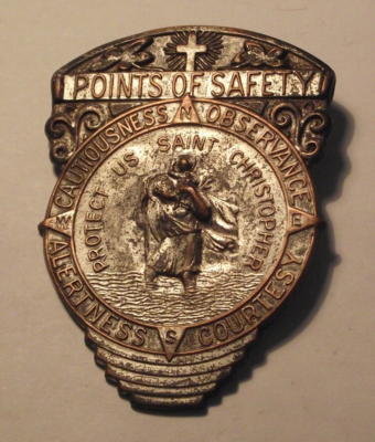 Vtg Points of Safety badge Saint St Christopher protect us car visor ...