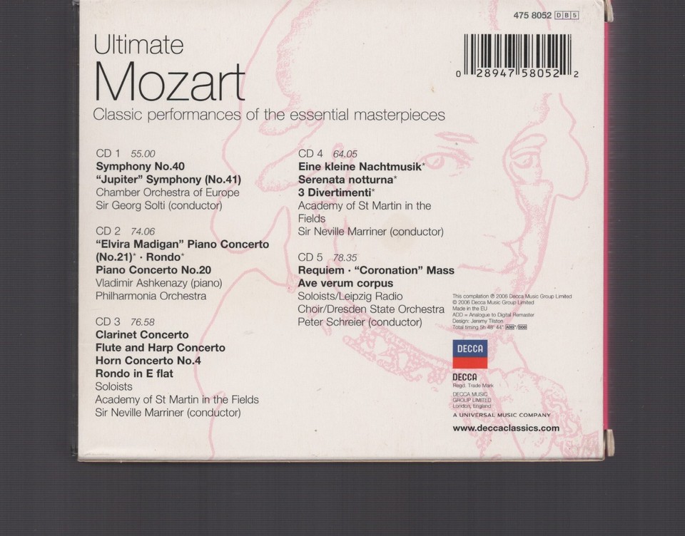 Ultimate Mozart / The Essential Masterpieces / 5 CD Box Set / Classical ...
