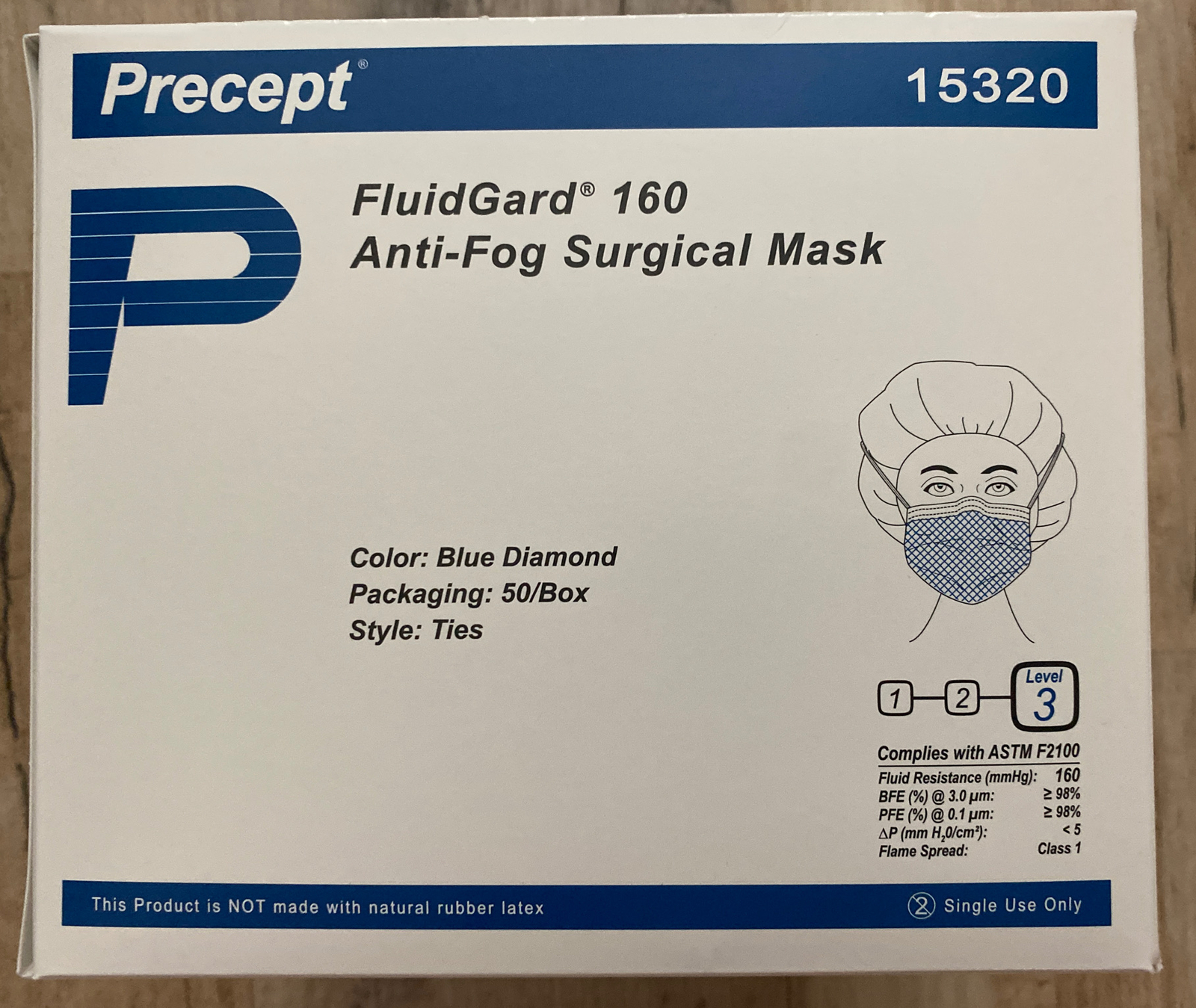 Precept FluidGard Anti-Fog Surgical Mask 15320 - 50/Box - Ties - Blue ...