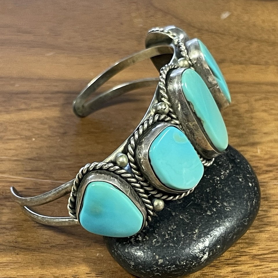 Vintage Navajo Sterling Silver Turquoise 5 Stone Cuff Bracelet 6.5” 27. ...