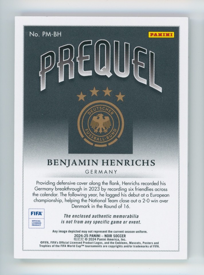 2024-25 Benjamin Henrichs Panini Noir Platinum Germany Jersey Patch ...