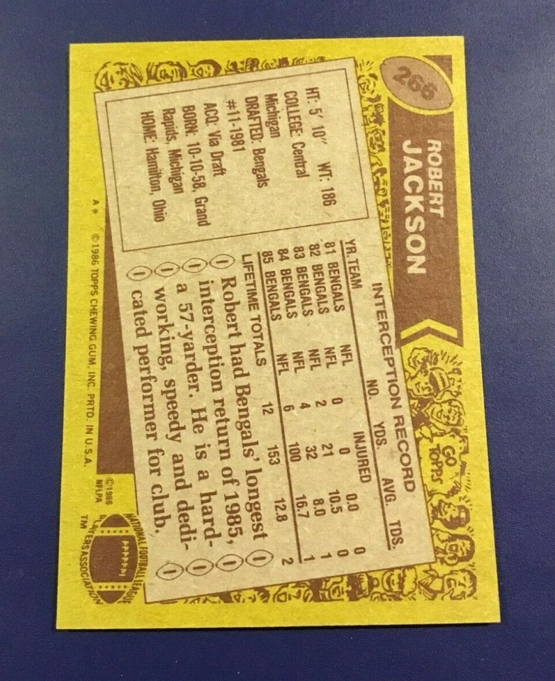 1986 Topps # 266 ROBERT JACKSON Cincinnati Bengals Football Card Set ...