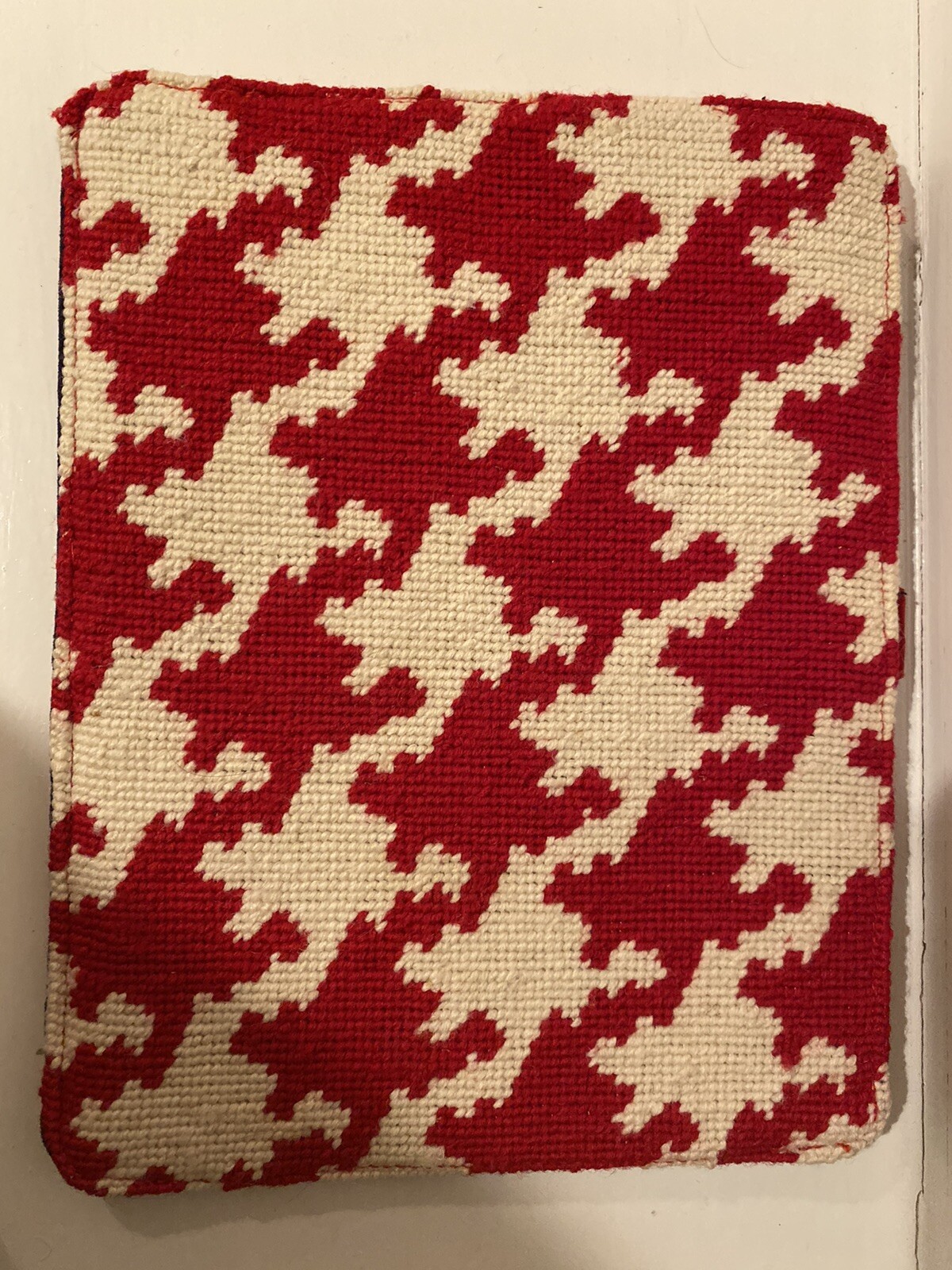 Lands End Needlepoint iPad Case 8.75" x 11.25" Red & White Houndstooth ...