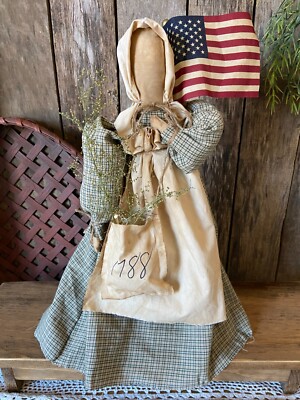 Primitive Country Farmhouse Handcrafted Patriotic Prairie Doll W/ Sweet ...