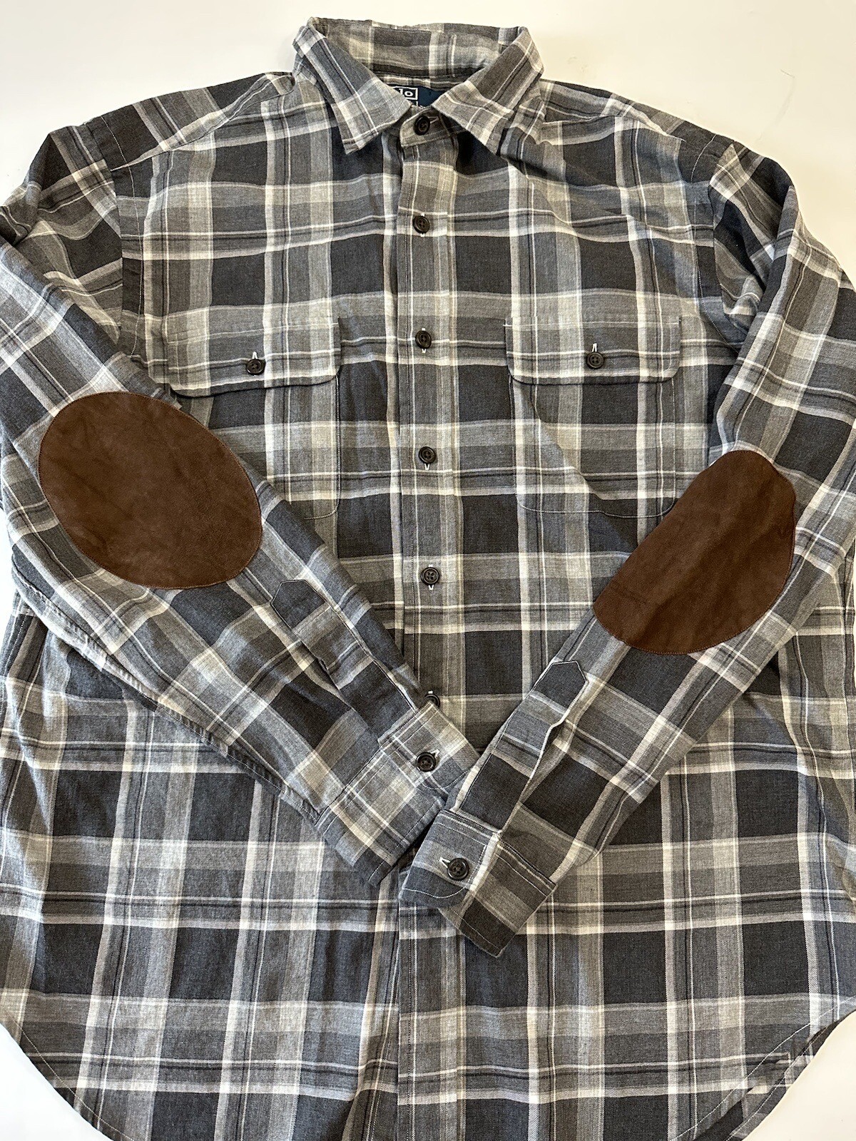 Mens Large Polo Ralph Lauren flannel suede elbow patch chest pocket ...