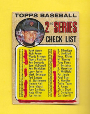 1968 Topps Baseball Checklist Series 2 #107 Juan Marichal Marked VG ...