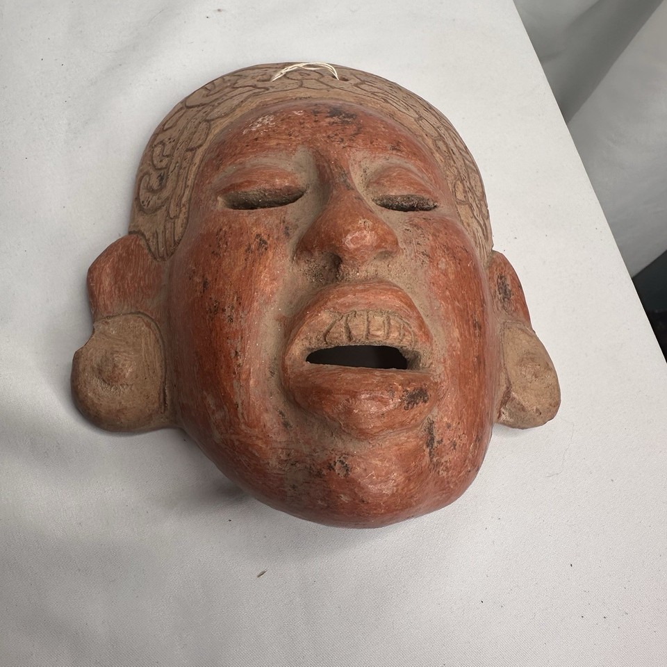 Mask Mayan Inca Tribal Folk Art Hand Crafted Aztec Terracotta Clay 8 ...