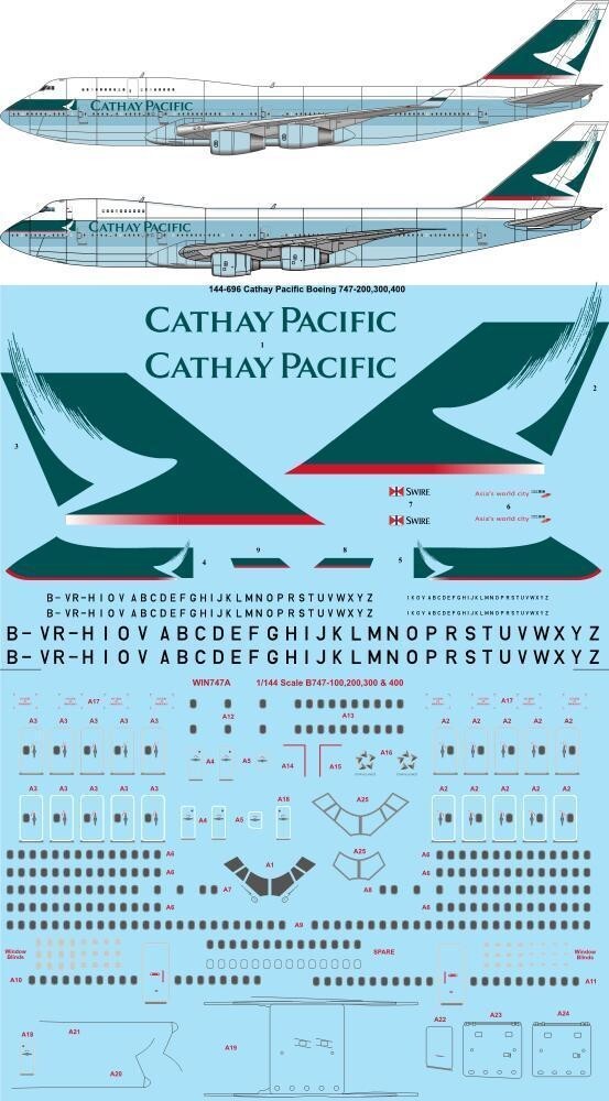 26Decals 1/144 Boeing 747 Series - Cathay Pacific decal - Laser Decal ...