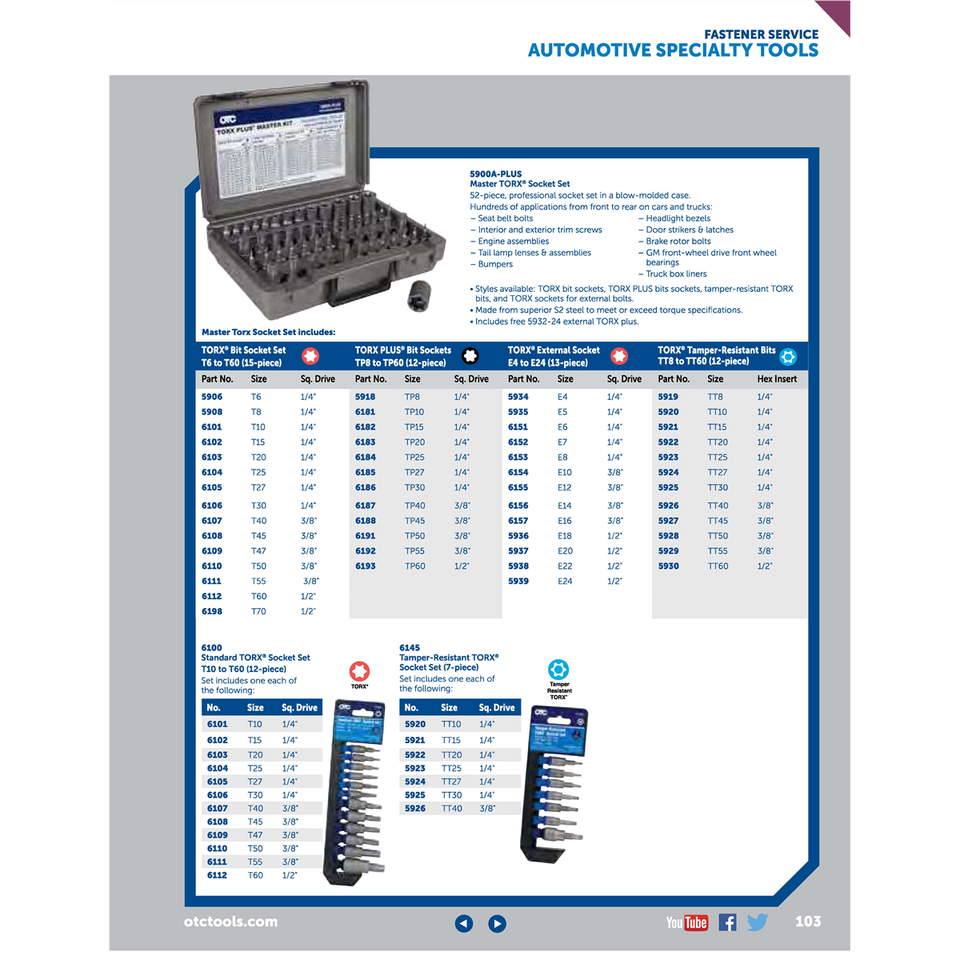 OTC Tools 5900A-PLUS Master Torx Bit Socket Set (53-Piece) | eBay
