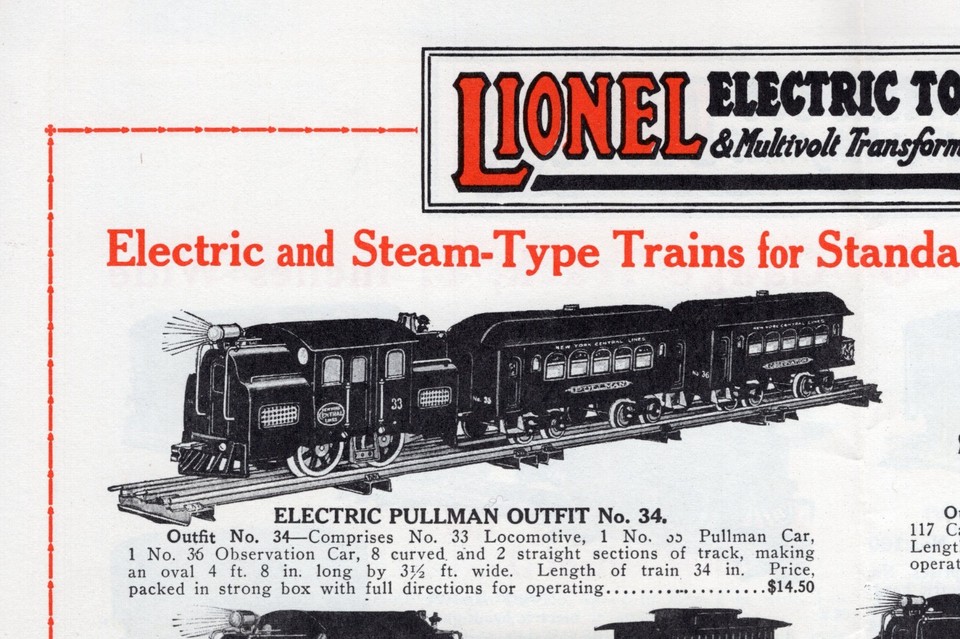 Lionel Standard Guage Train Set - "Pullman Outfit No. 34" - Circa 1917 ...