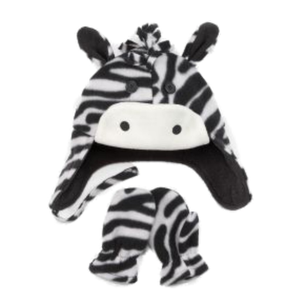 Nolan Infant & Toddler Boys & Girls Fleece Zebra Trapper Hat Mittens ...