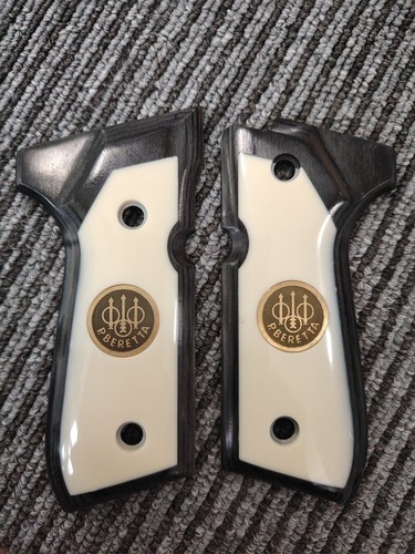 Beretta 92 fs grips boned ivory resin with gold medaillon black wood ...