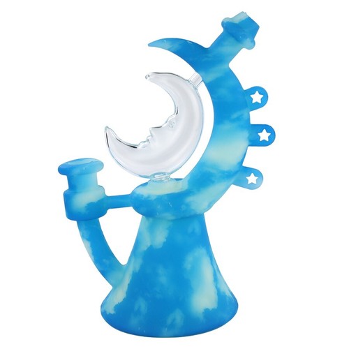 7" Smoking Hookah Moon Teapot Bong Shisha Glass Bowl Silicone Water ...