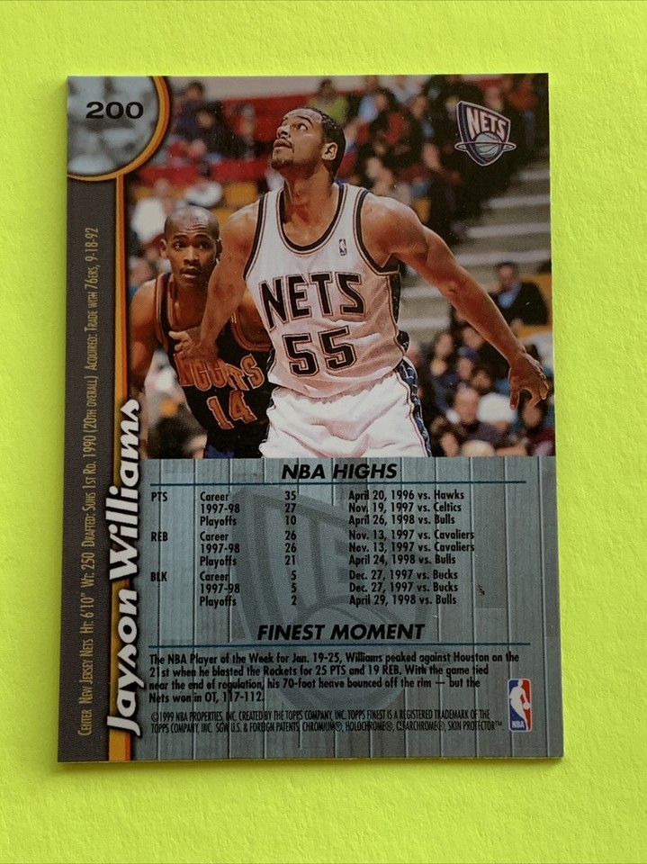 1998-99 Topps Finest Jayson Williams w/ Coating #200 New Jersey Nets | eBay