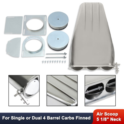 For Single/Dual Carb 4BBL Polished Aluminum Bug Catcher Finned Hood Air ...