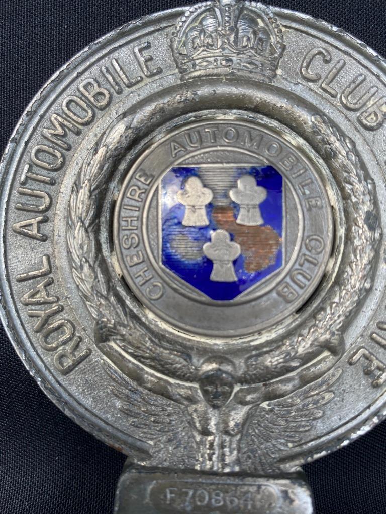 ROYAL AUTOMOBILE CLUB ASSOCIATION RAC CHESHIRE ENAMEL CHROME CAR BADGE ...