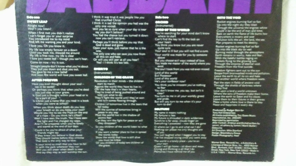 Black Sabbath - Masters of Reality Warner Bros BS 2562 Stereo Rock LP ...