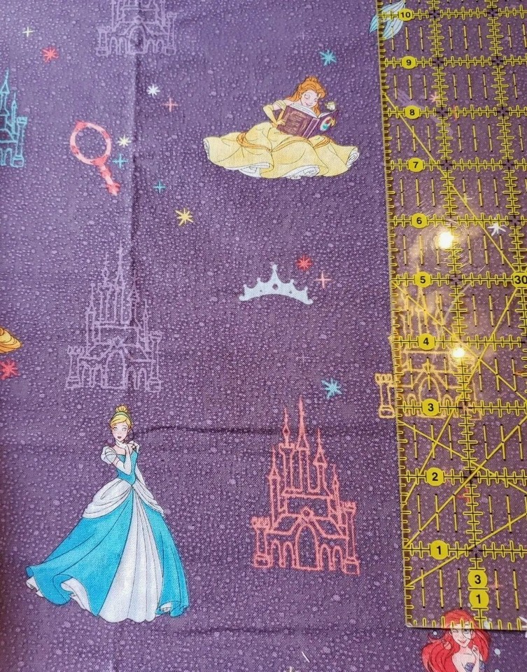 100% Cotton Disney Princess Castle Belle Ariel Rapunzel Cinderella ...