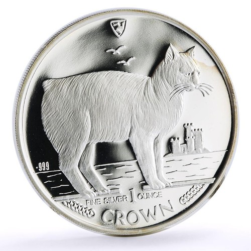 Isle of Man 1 crown Home Pets Manx Cat Animals proof silver coin 1988 ...