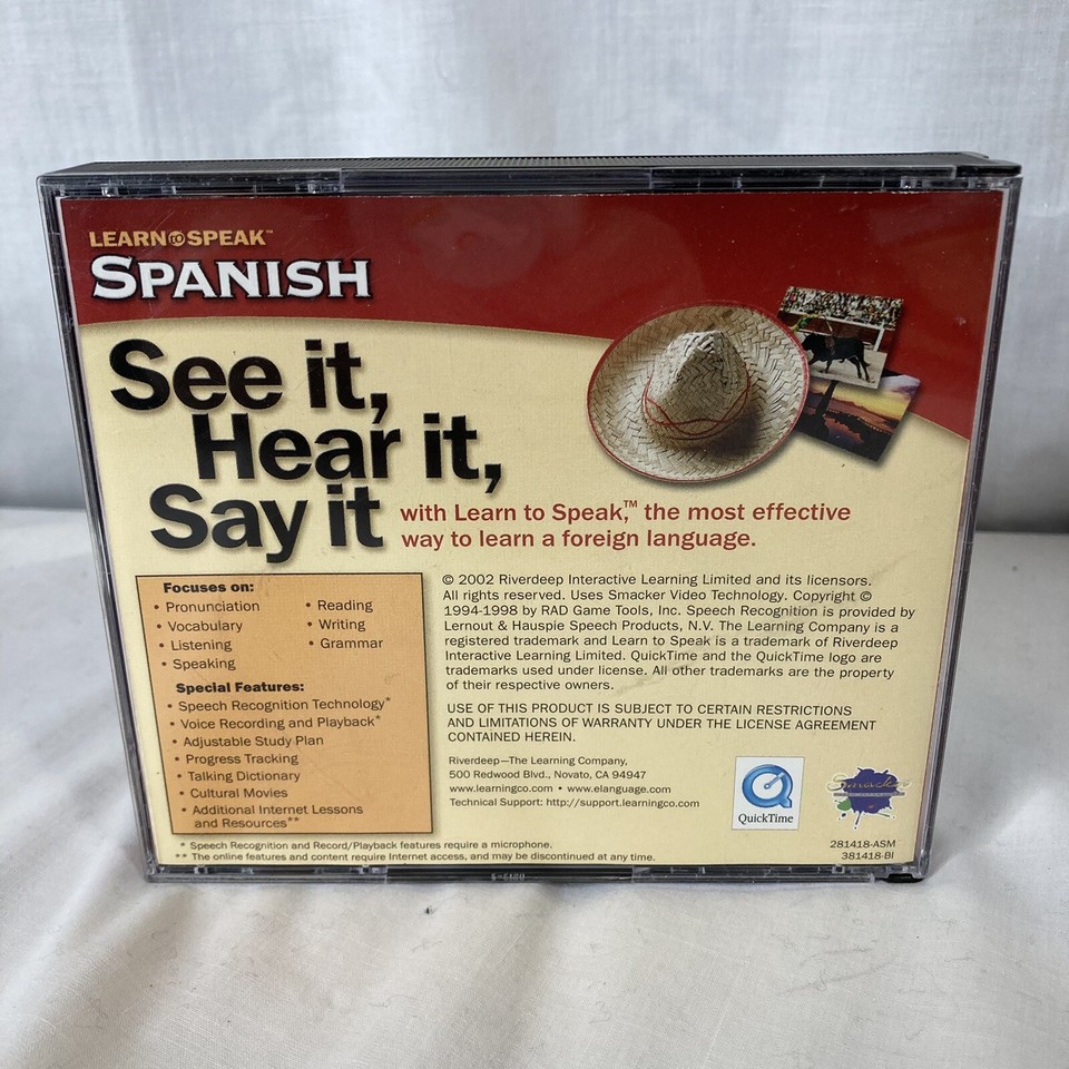 Learn to Speak Spanish Version 8.1 The Learning Company 4 CD ROM ...