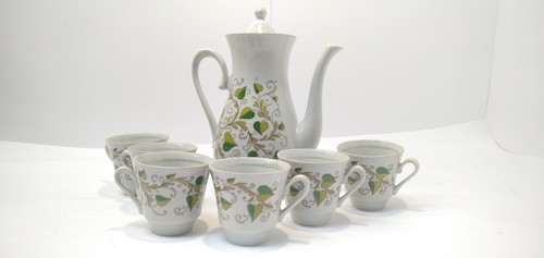 Tea set porcelain set teapot decanter and 6 cups leaves USSR vintage | eBay