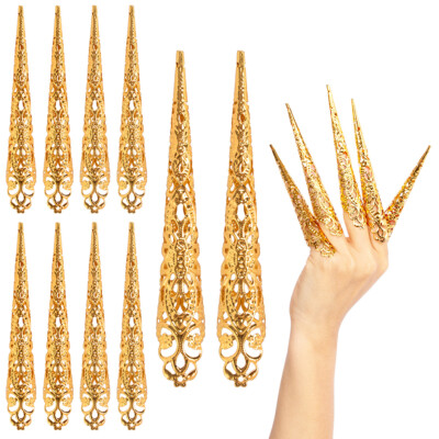 (gold) 10 Pack Finger Nail Tip Claw Rings Ancient Queen Costume ...