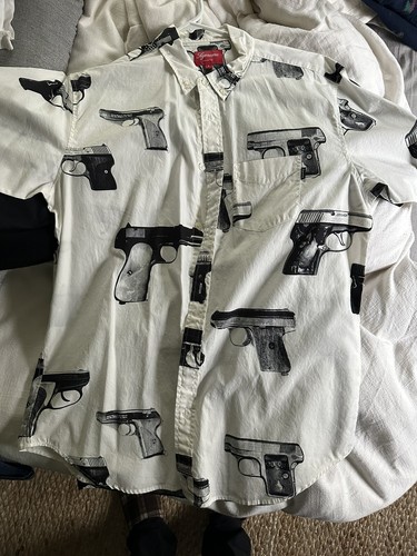 Supreme Guns Button Up Shirt SS13 White Size Large Carti rayon flannel ...