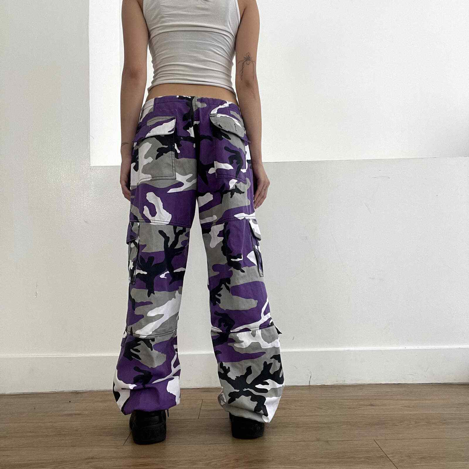 2000s Purple Camo Cargo Pants W/ Adjustable Waist - Gem