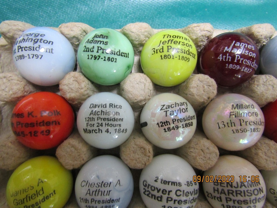 VINTAGE RARE SET OF 44 GLASS MARBLES WITH PRESIDENTS FACES & INFO. | eBay