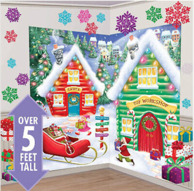 SANTA'S TOY WORKSHOP Scene Setter Christmas party 32pc North Pole ...