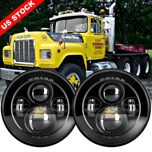7'' Inch Round LED Headlights Sealed Hi/Lo Beam with DRL Light For Mack ...