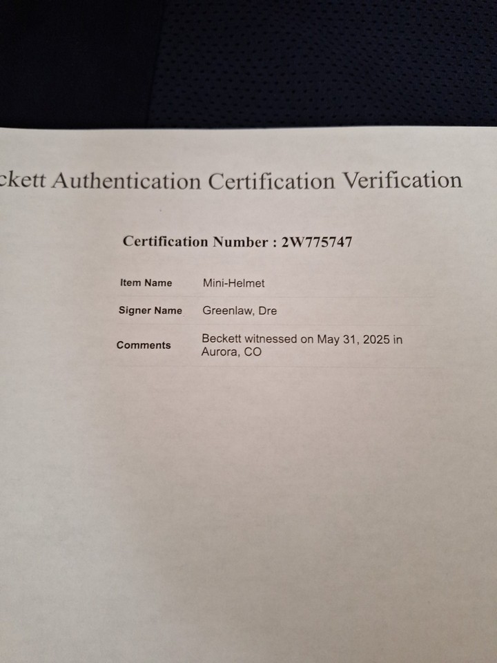 DRE GREENLAW DENVER BRONCOS SIGNED MINI HELMET/JERSEY CUSTOM BLUE ...