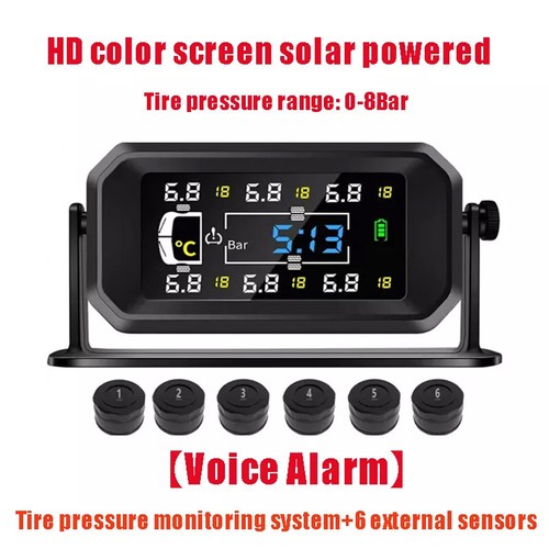 Car Tire Pressure Monitoring System + 6 External Sensors Wireless Solar ...