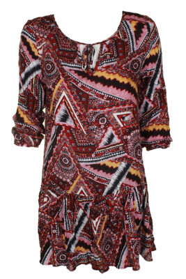 Jack By Bb Dakota Red Multi Kelly 3/4-Sleeve Printed Drop-Waist Shift ...