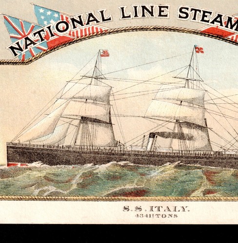 1800's National Line Steamship Steamer Sailing Ship SS Italy Trade Card ...