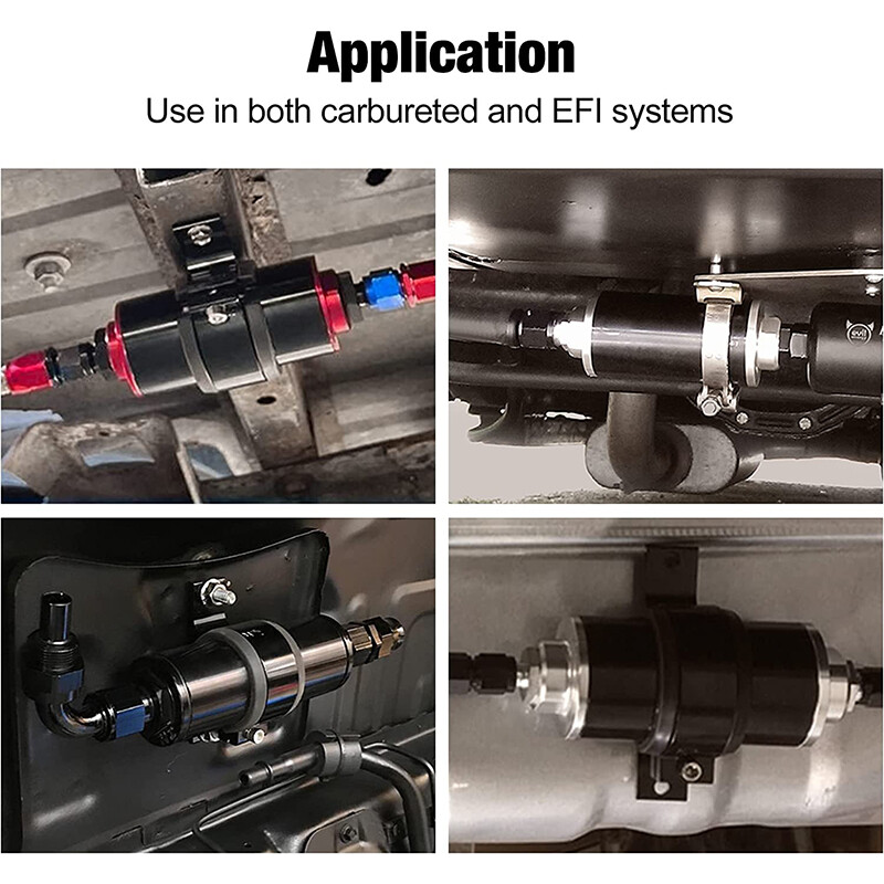 High Flow Inline Fuel Filter 100 Micron Cleanable 6AN 8AN 10AN Adapter ...