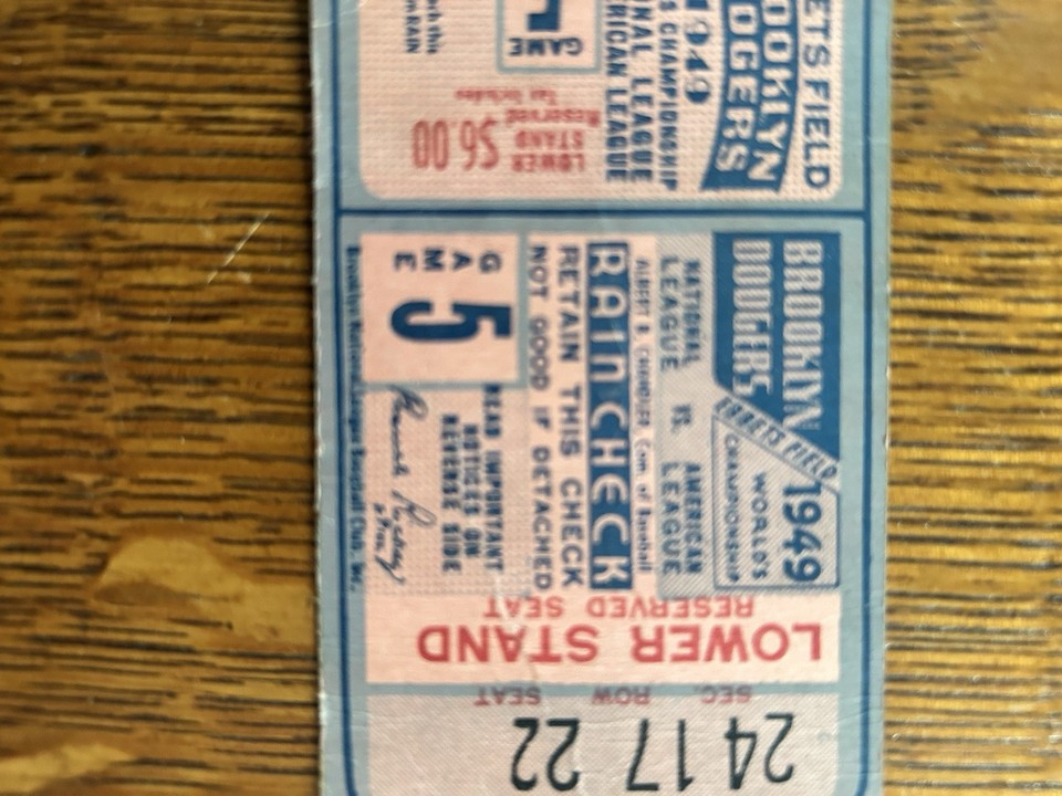 1949 World Series Game 5 Ticket Stub Ebbets Field Yanks Beat Brooklyn ...