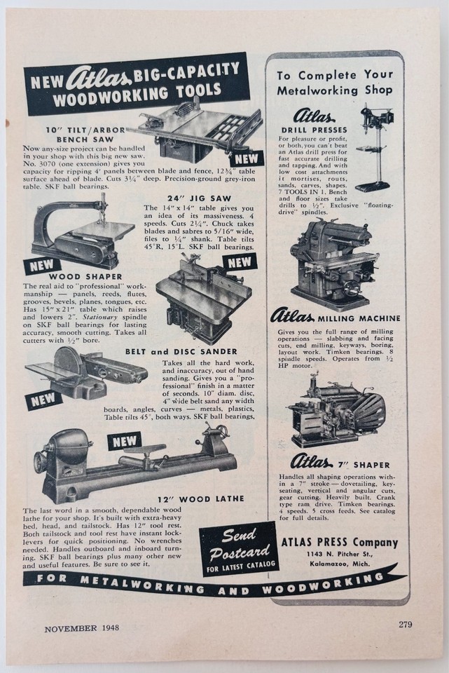 1948 Atlas Press Company Advertisement Big Capacity Vintage Shop Tools ...