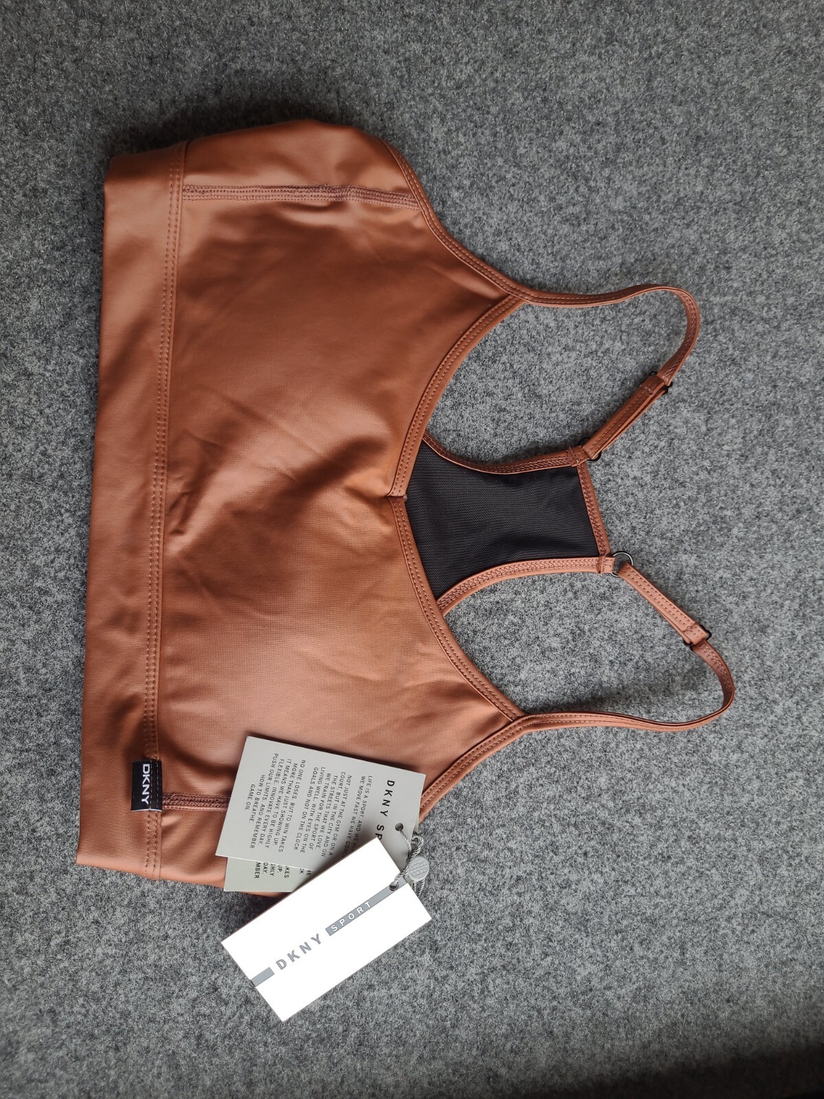 DKNY Sport Faux-Leather Low-Impact Sports Bra in Caramel Size M ...