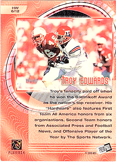 1999 Press Pass Hardware Football #HW6 Troy Edwards | eBay