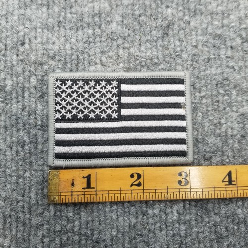 American Flag Patch Hook & Loop Back Black Silver Military | eBay