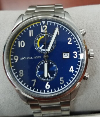 Michael Kors MK8574 Saunder Blue Dial Stainless Steel Chronograph Men's ...