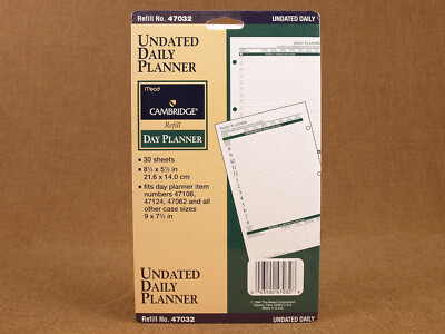 Mead Cambridge Undated DAILY Calendar Day Planner 8.5 x 5.5" Refill ...